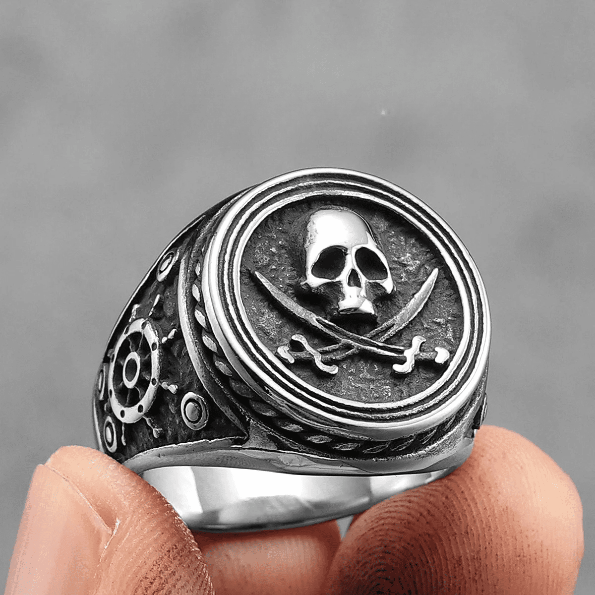 Punk Viking Pirate Sailor Skull Men Rings 14K White Gold Women Jewelry Gothic Rock Vintage ...