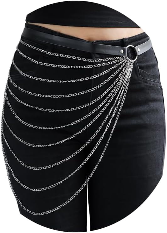 Punk Waist Chain Belt Black Leather Layered Belly Body Chains Rave ...