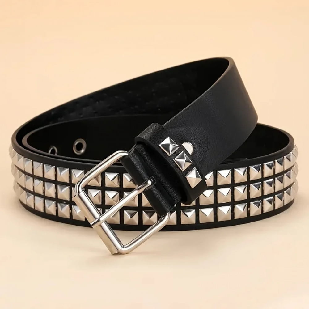 Punk style rivet belt set, equipped with stainless steel square buckle ...
