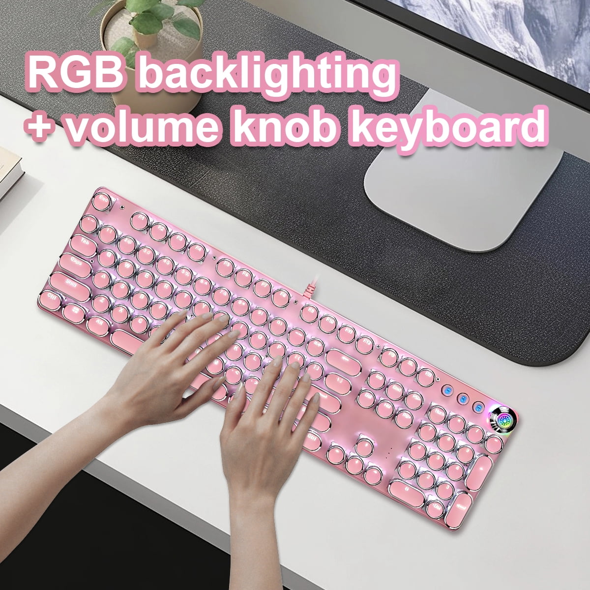 Punk typewriter mechanical game keyboard, all-metal panel, 104 keys ...