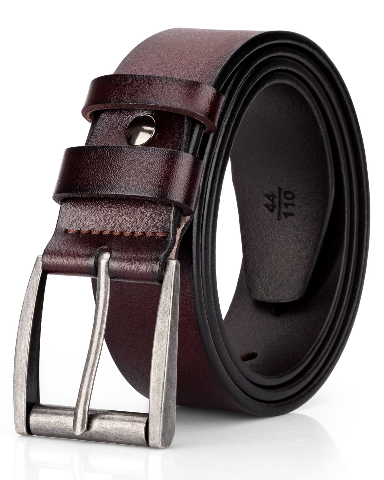 Punplita Men Belts Genuine Leather Belts for Men Retro Silver Buckle ...