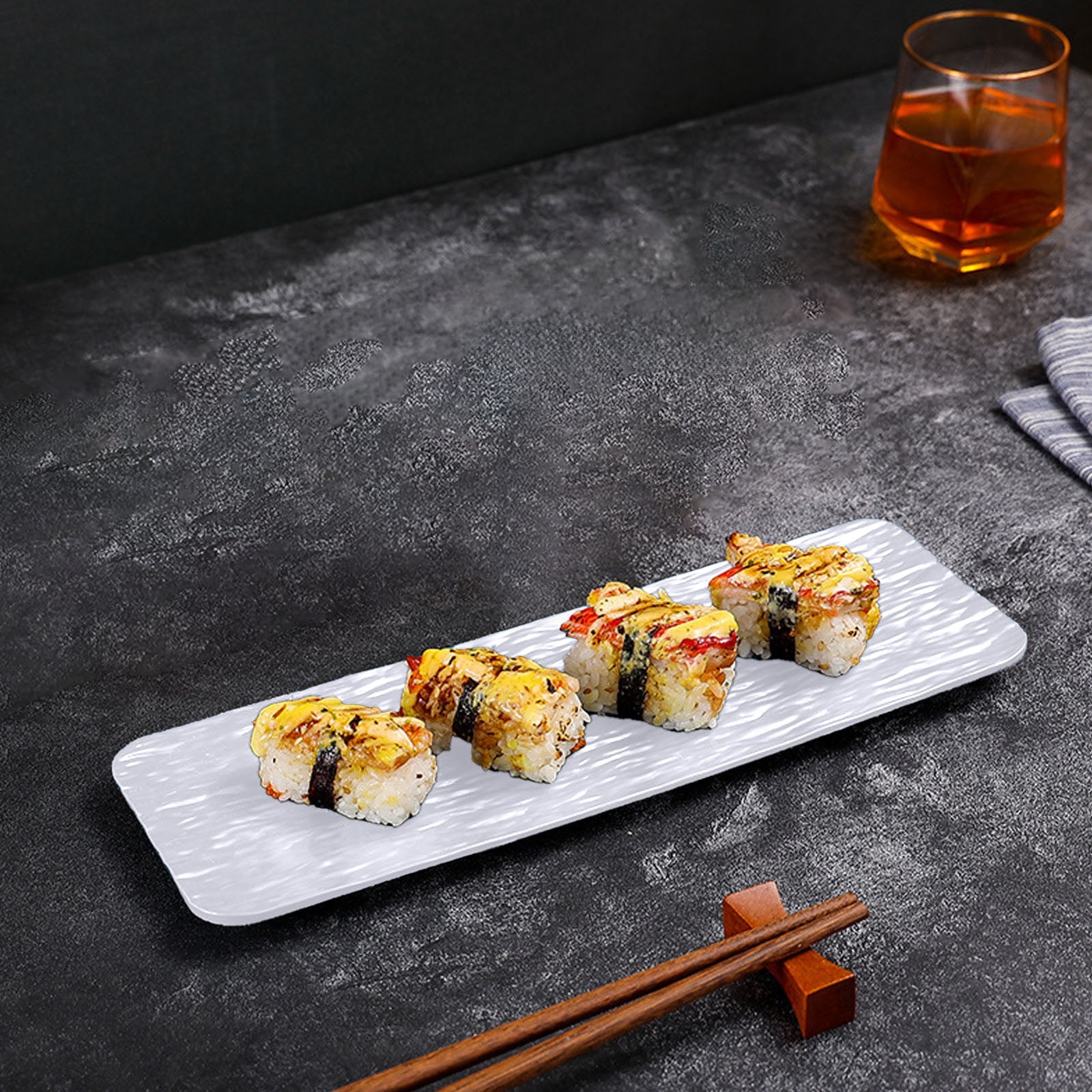 Puntoco 14" Sushi Plate Set of 4 - Long Rectangle Plates and Cracker ...