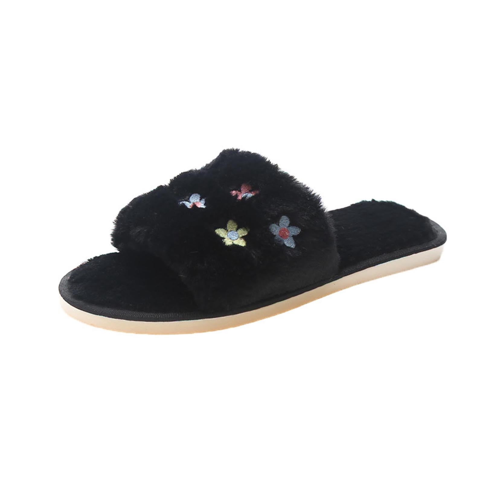 Puntoco Fuzzy Open Toe Slippers for Women Indoor Cozy Memory Foam Slip ...