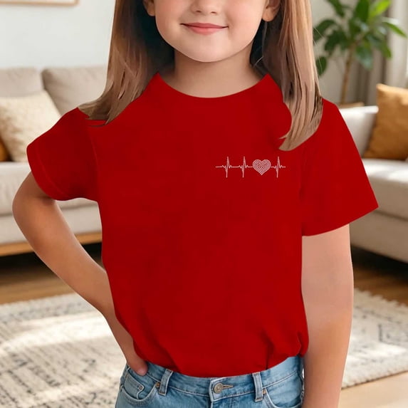 Puntoco Girls Short Sleeve T Shirts Kids Summer Crewneck Tops Curved ...