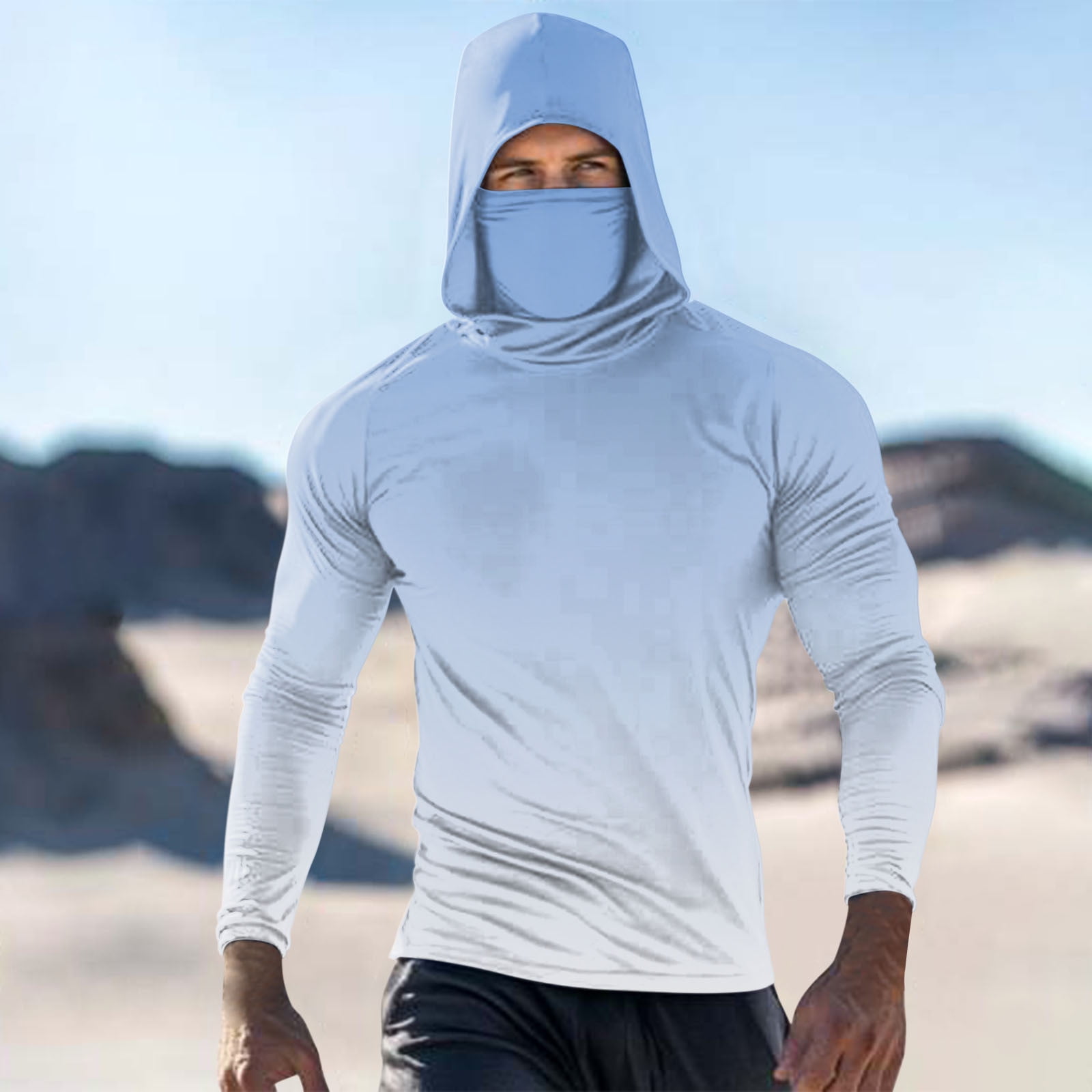 Puntoco Men Long Sleeve Shirt Men’s UPF 50+ Hoodie Shirt with Mask Long ...