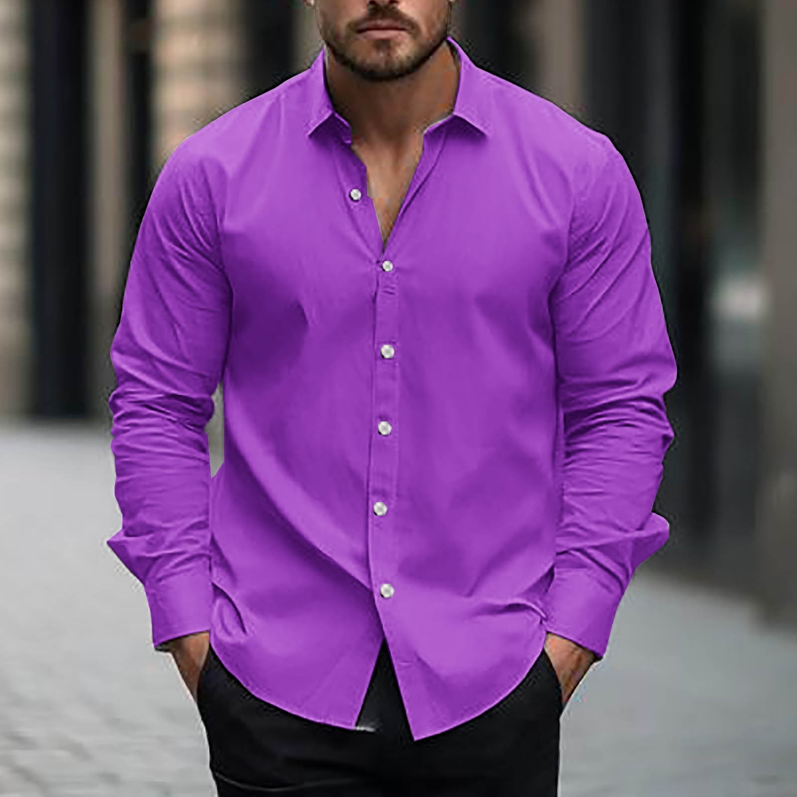 Puntoco Men's Dress Shirts Stretch Long Sleeve formal Shirt Solid ...