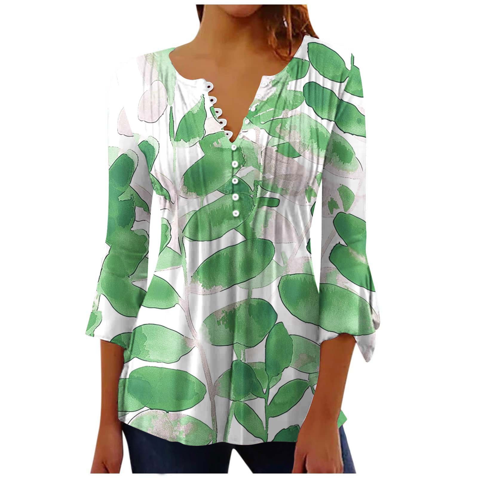Puntoco Plus Size Tops Women'S Printed Casual Button Pleated Belted ...