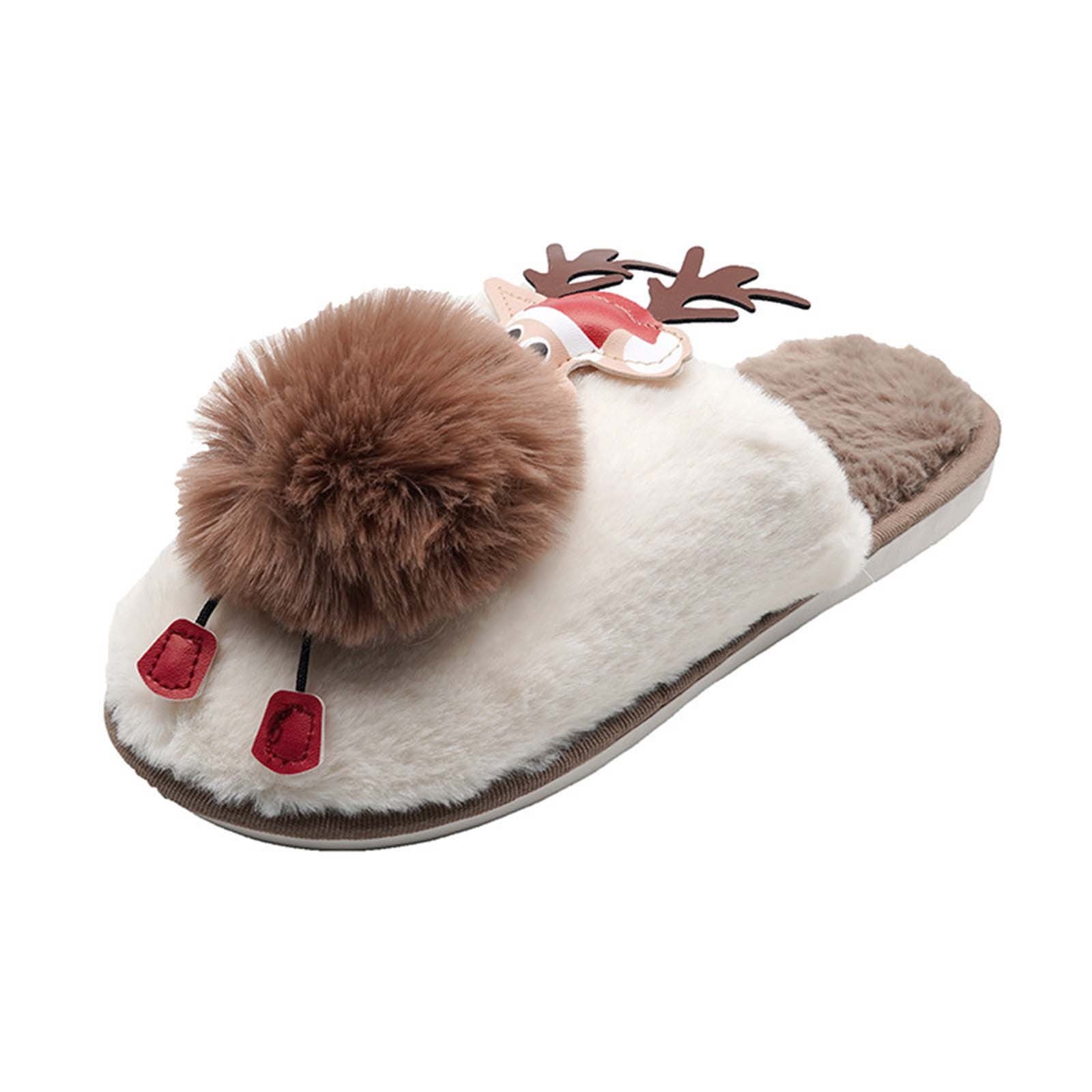 Puntoco Plush Slippers Outdoor House Shoes Clearanc Christmas Hair-Ball ...
