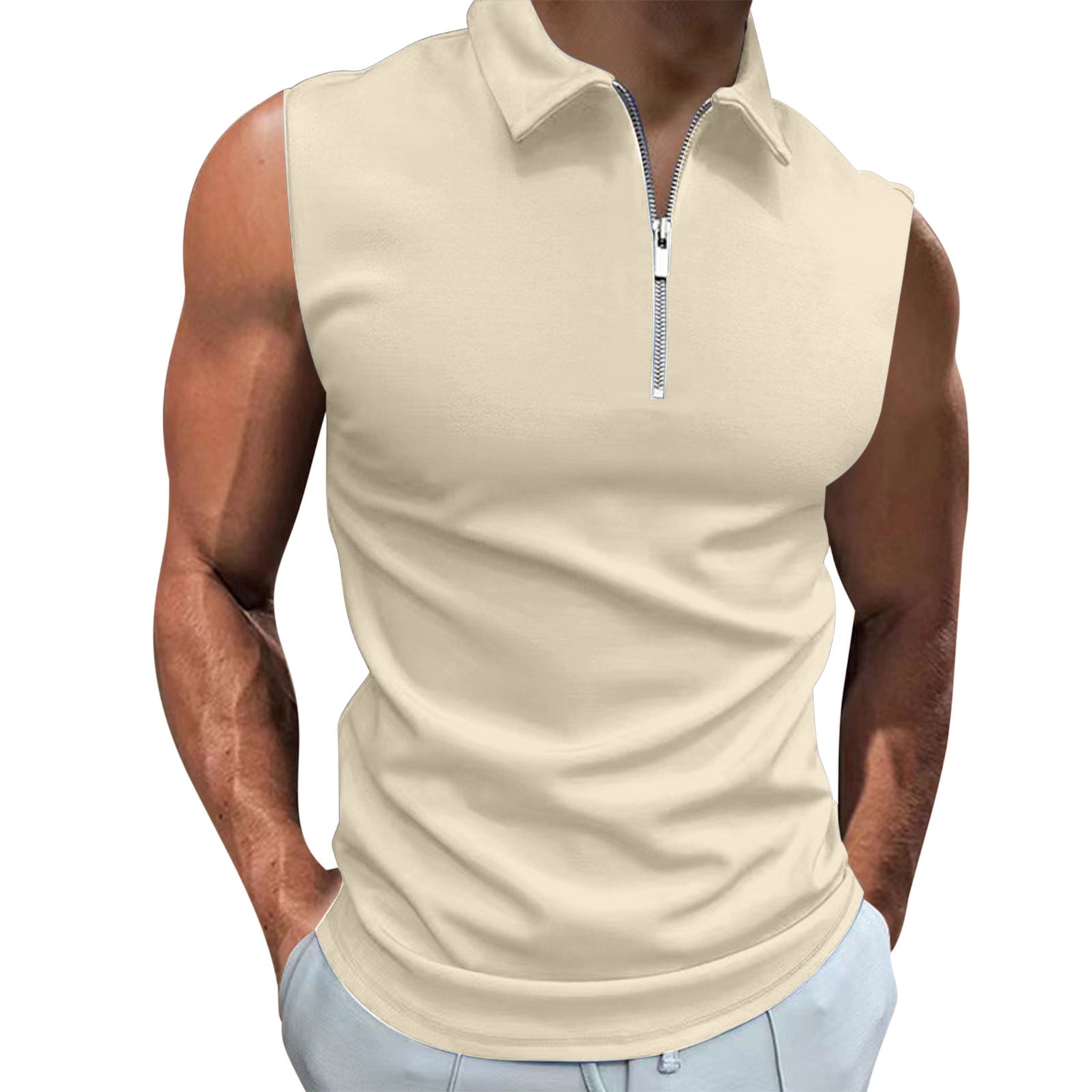 Puntoco Summer tops for Men Men's 1/4 Zip Up Sleeveless Polo Shirts ...