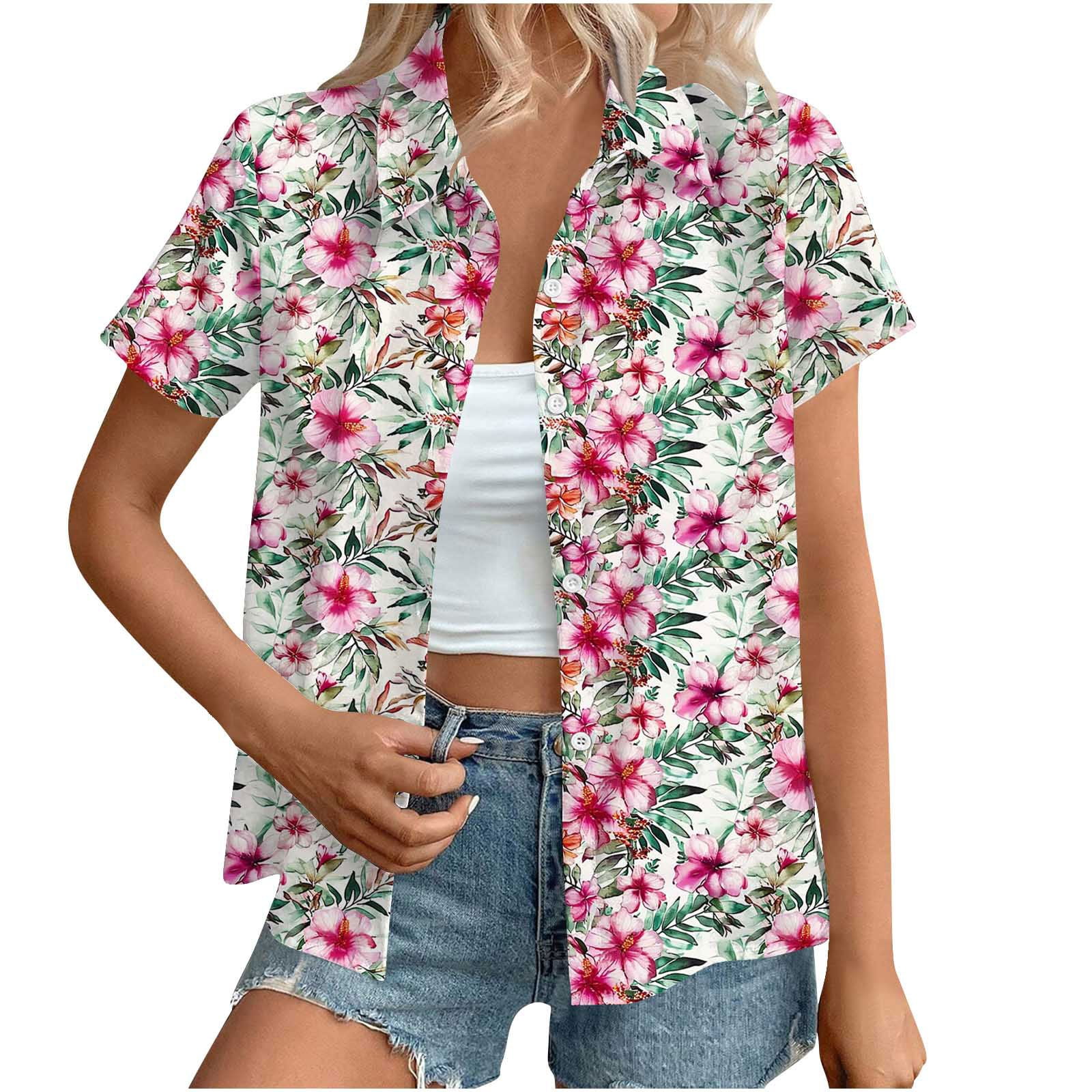 Puntoco Summer tops for women Clearance,Hawaiian Shirts Women Hawaii ...