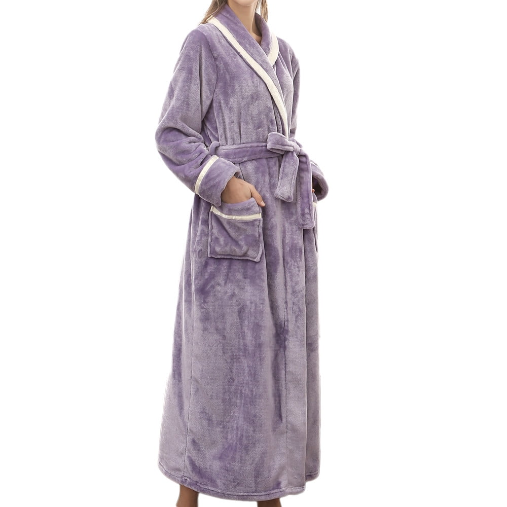 Puntoco Women's Plus Size Winter Lengthened Bathrobe, Long Sleeved Robe ...