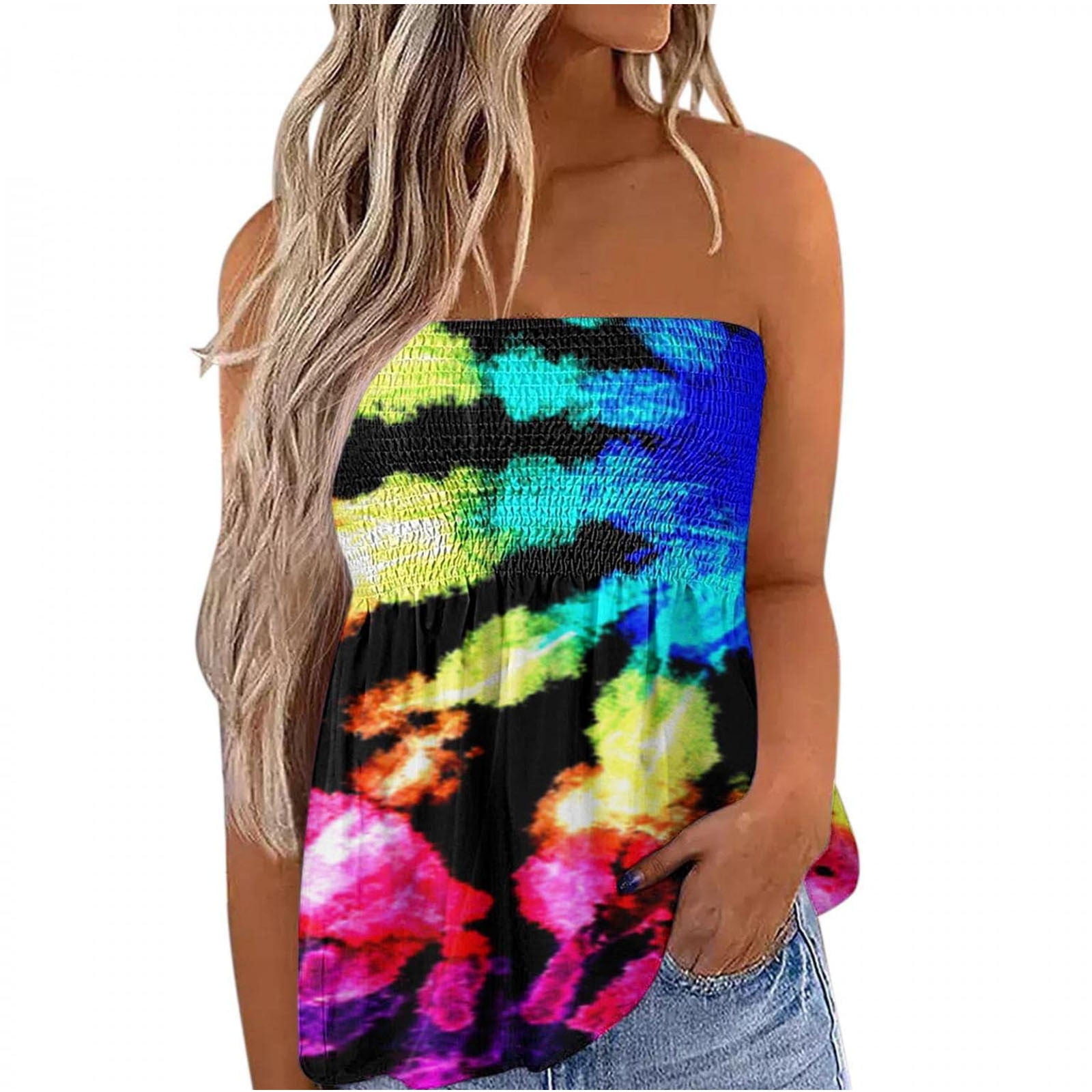 Puntoco Women's Tops Clearance Women Strapless Bandeau Tank Tops Summer ...