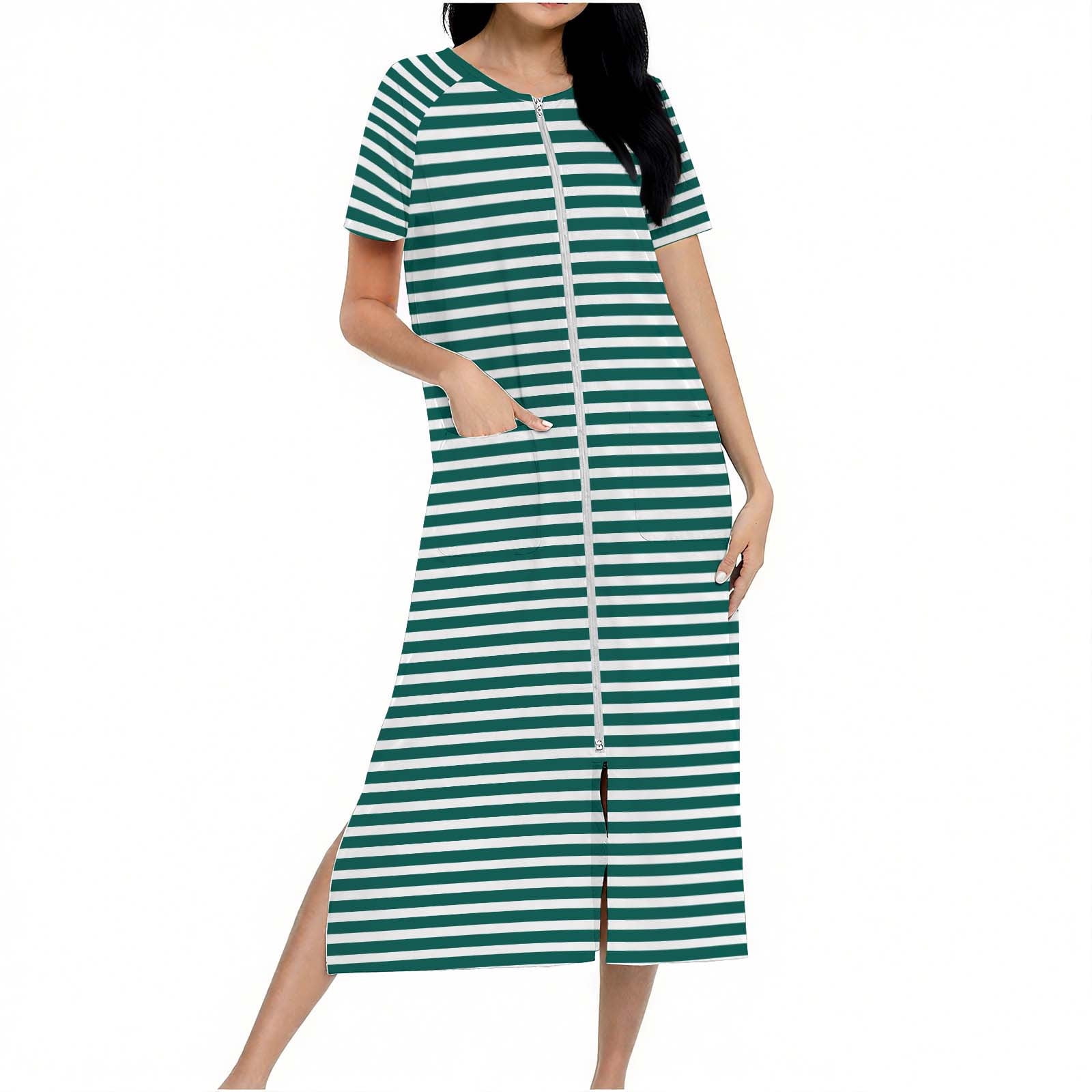 Puntoco Women short sleeves Zipper Robe Long Sleeves House Coat Soft ...