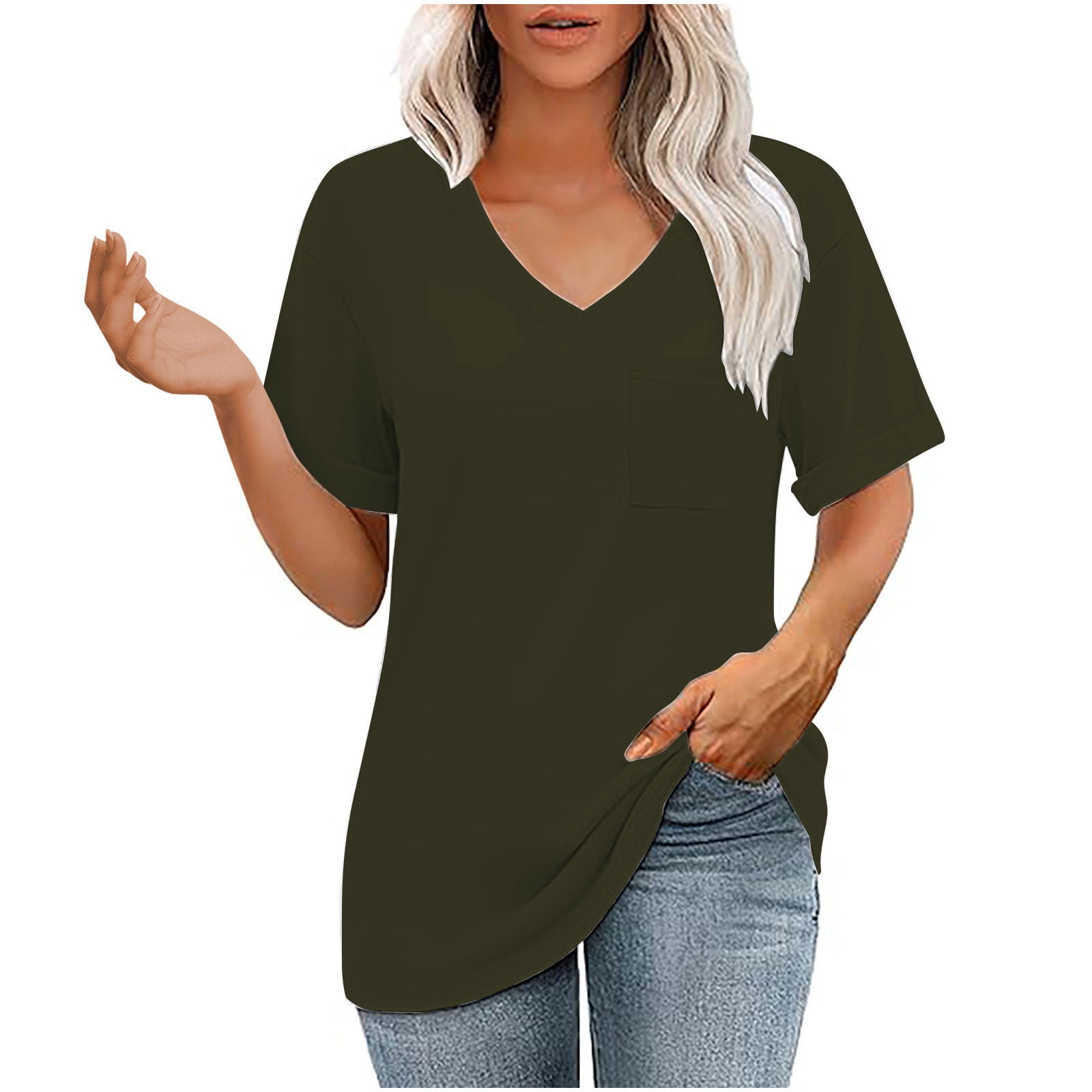Puntoco Women tops for Summer 2025 Clearance Women Oversized T Shirts V Neck Short Sleeve Tees ...