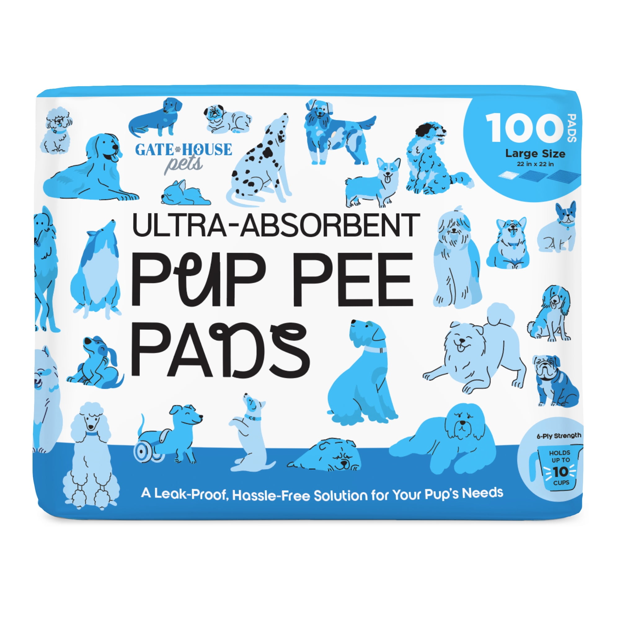 Gatehouse Large Ultra Absorbent Pup Pee Pads Dog and Puppy Training Pads with Adhesive Corners ...