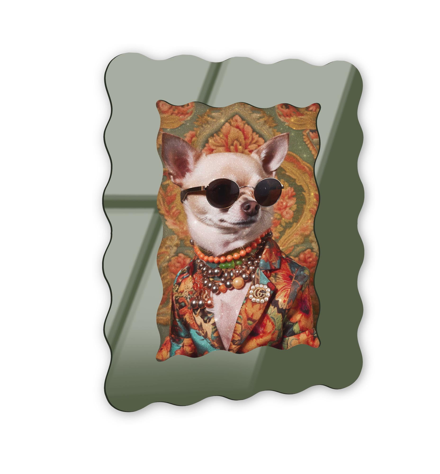 Pup of Glam III Maximalist Wall Art – Olive Wavy Acrylic Wall Frame, 27 ...