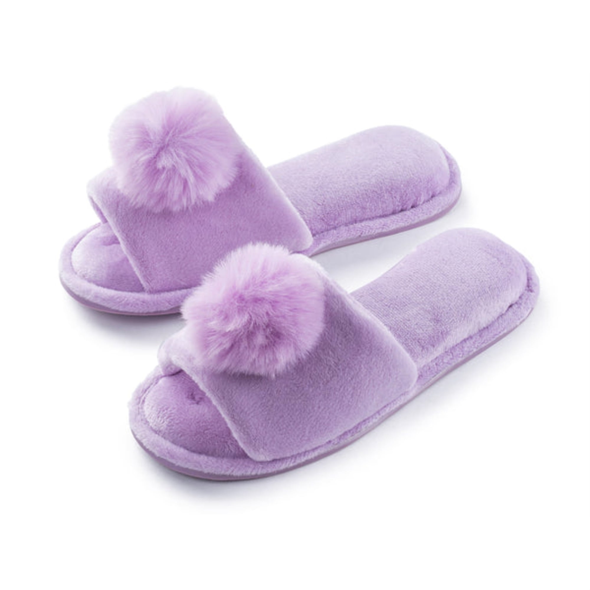 Pupeez Girl's Lovely Velvet Pom-pom Open Toe Kids House Slides Slipper ...