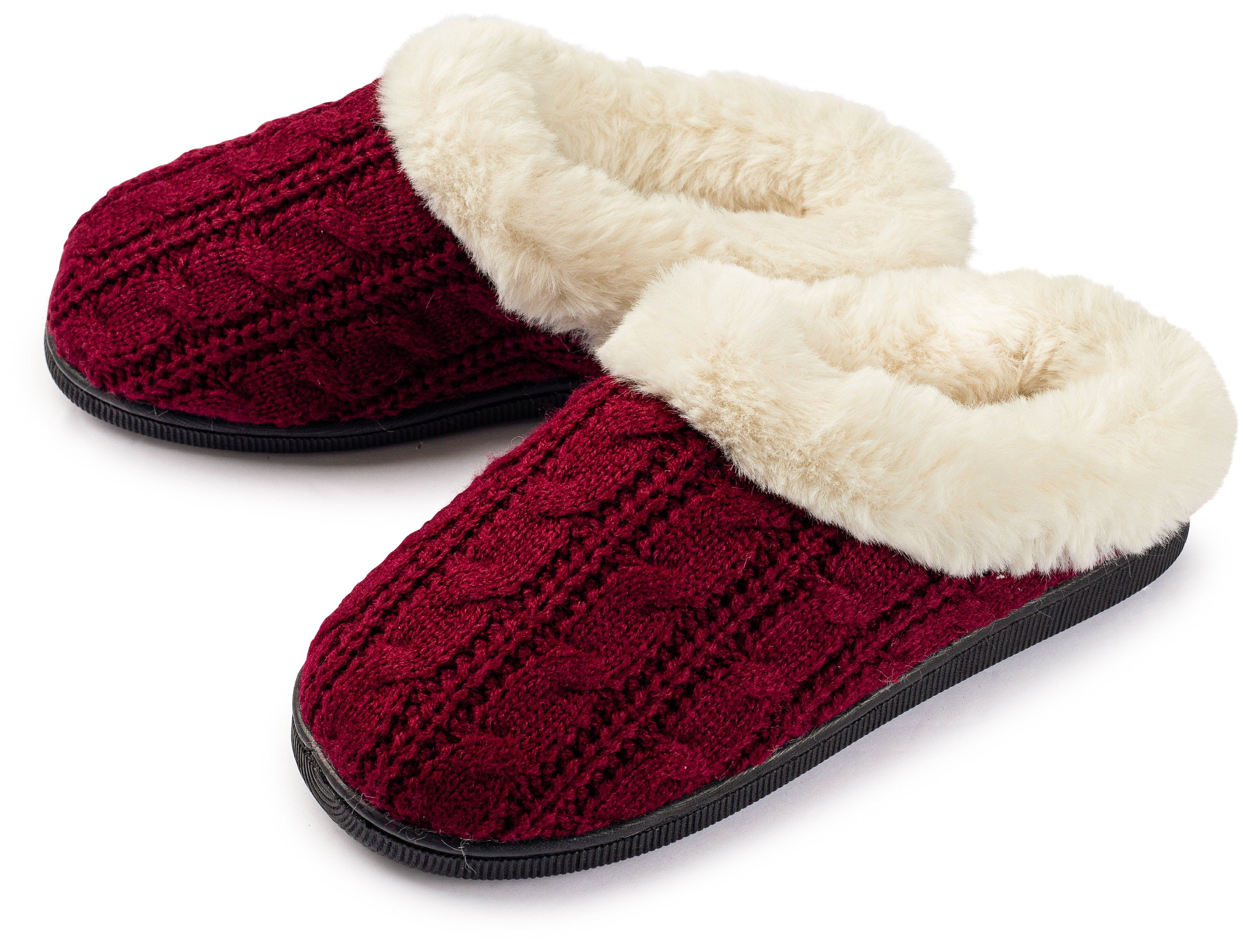 Pupeez Girls Cable Knit Slippers, Fleece Lined House Shoes, Indoor ...