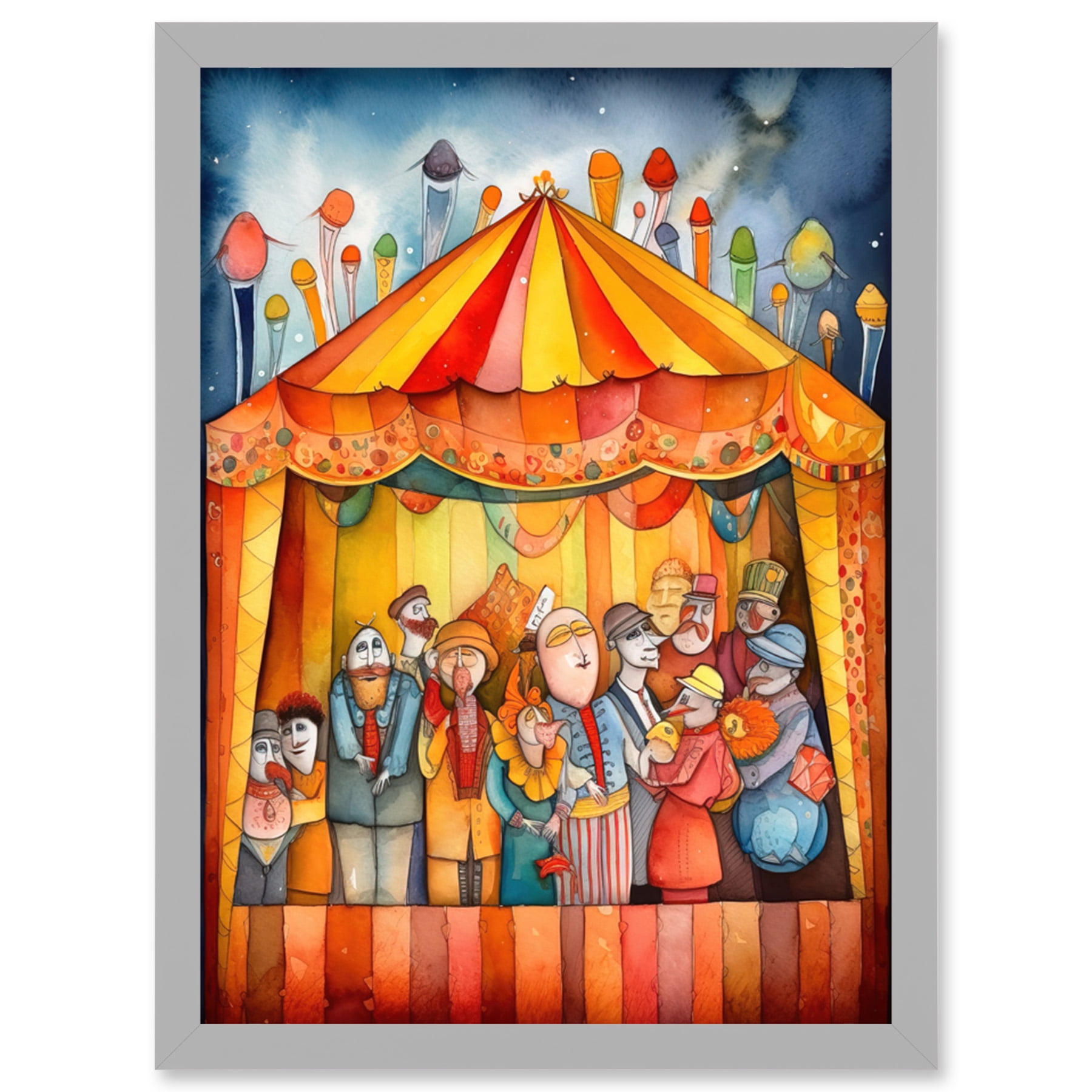 Puppet Theatre Stage End of Show Applause Modern Folk Art Watercolour ...