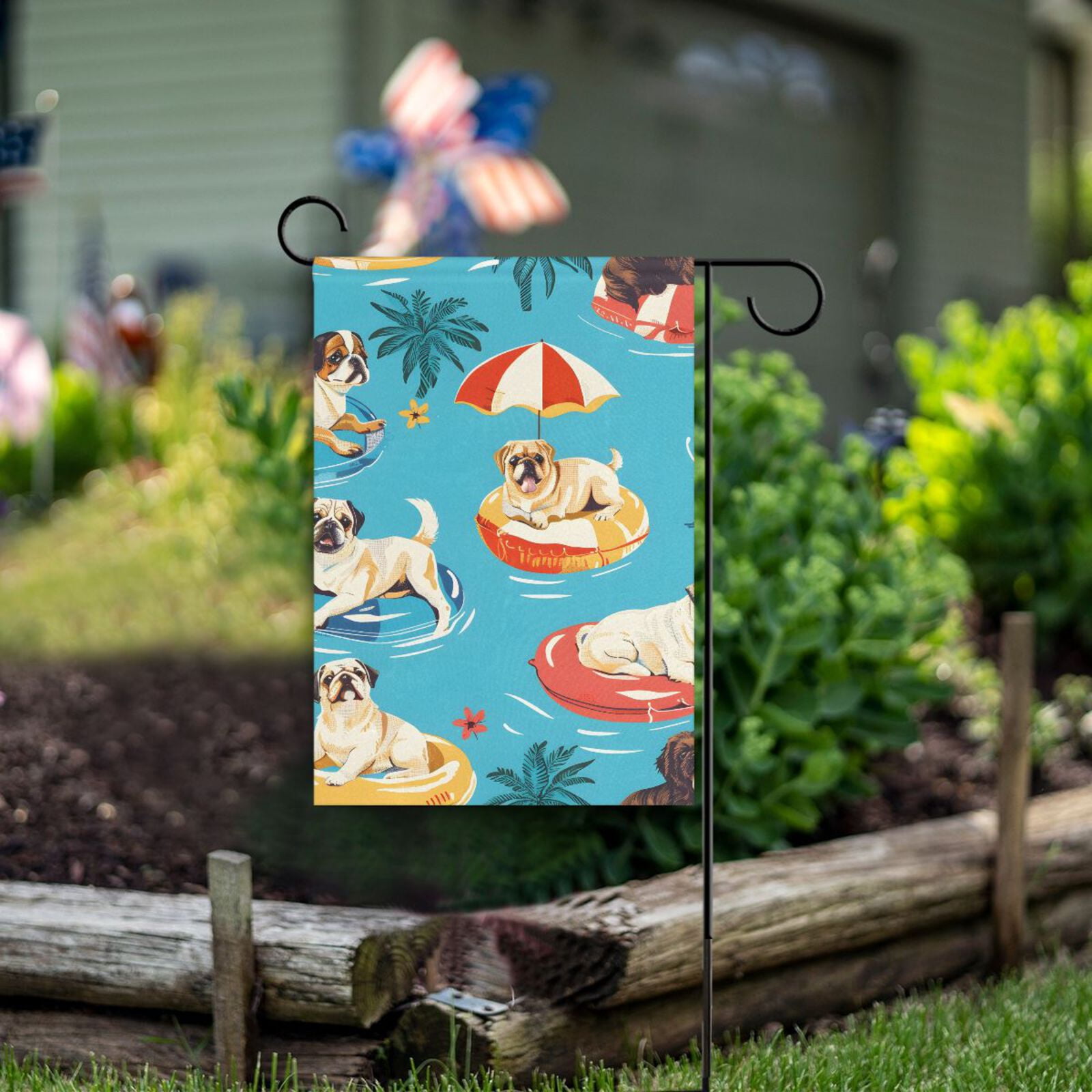 Puppies Dogs Leaves Lifebuoy Garden Flag Double Sided Outdoor Banners ...