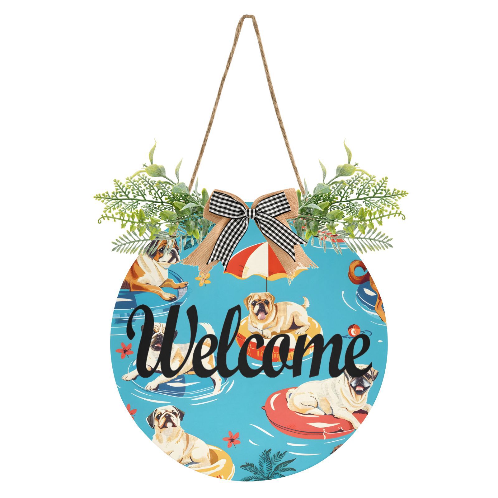 Puppies Dogs Leaves Lifebuoy Welcome Sign for Front Door Wreath Door ...