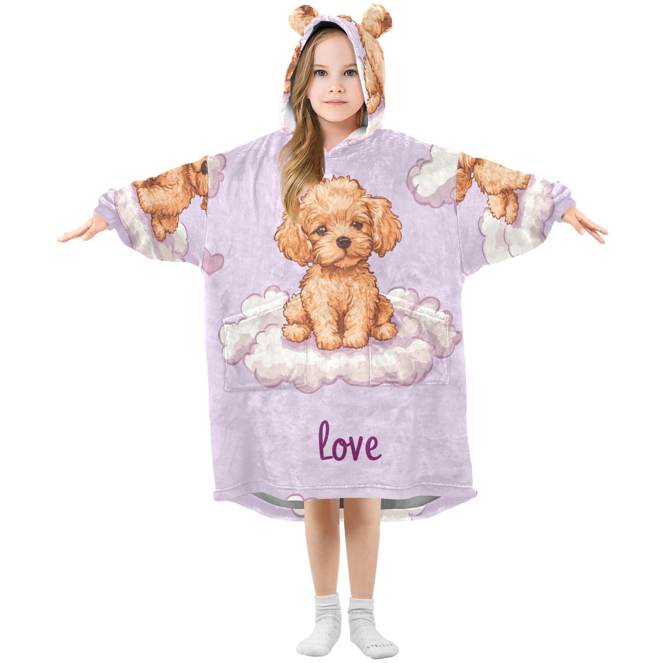 Puppies on Clouds Love Sign Flannel Wearable Blankets Hooded Design ...