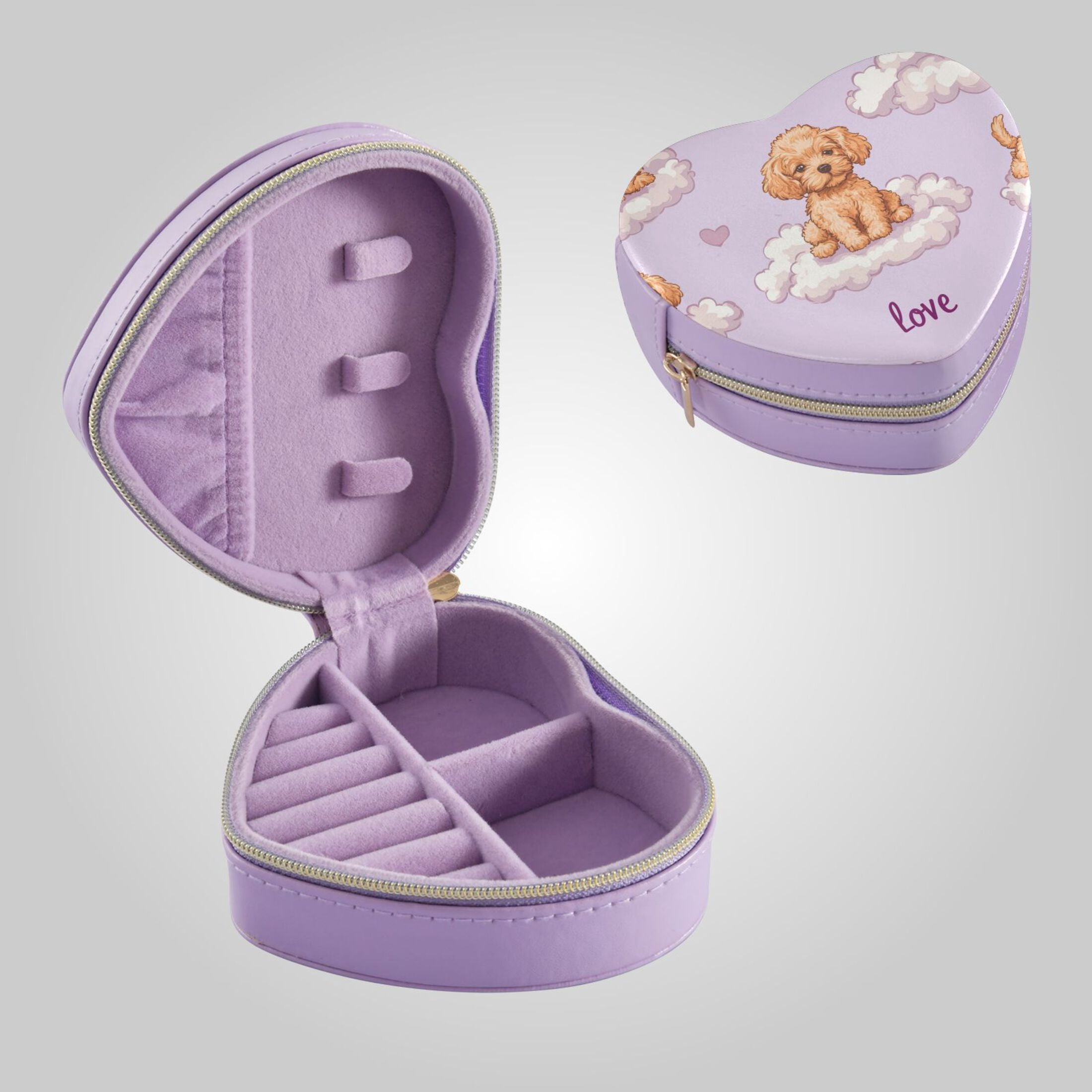 Puppies on Clouds Love Sign PU Leather Heart-shaped Jewelry Box Jewel ...