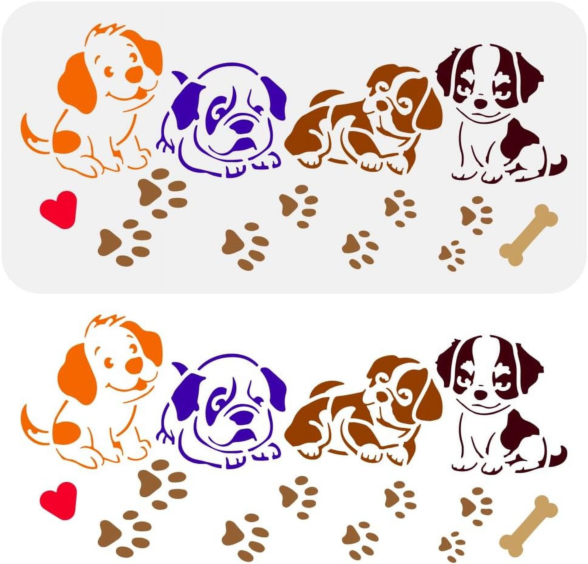 Puppy Border Stencil - 11.8x5.9inch Dog Paw Prints Large Stencil ...