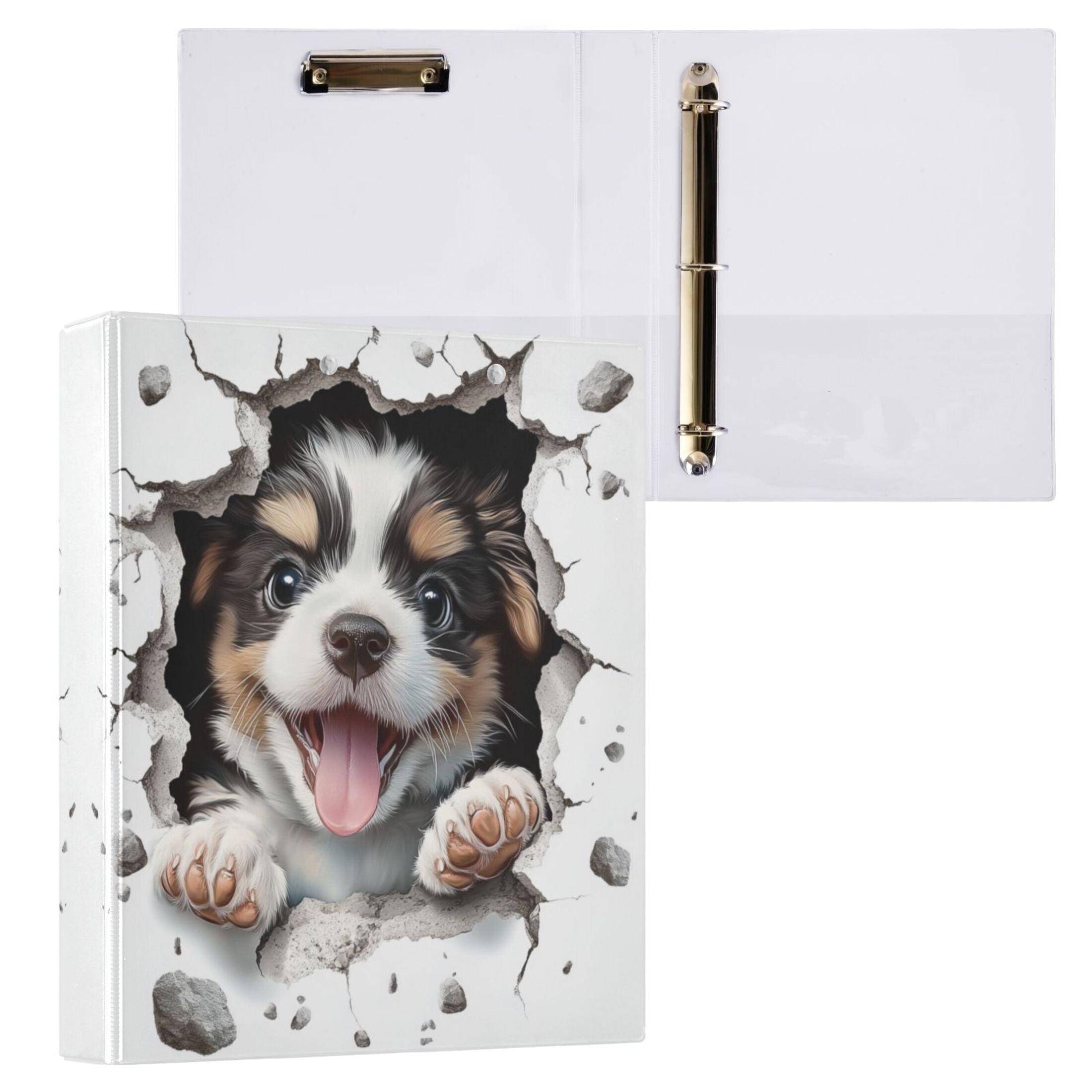 Puppy Breaking Through The Wall 3 Ring Hardcover Binders 1.5in Round ...