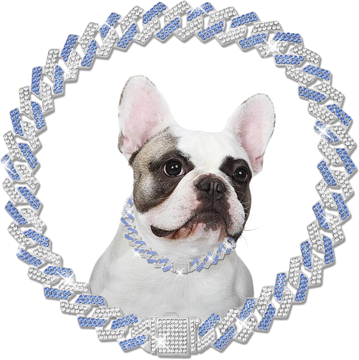Puppy Chain Collar, Diamond Metal Cuban Link Dog Collar,15mm Wide Bling ...