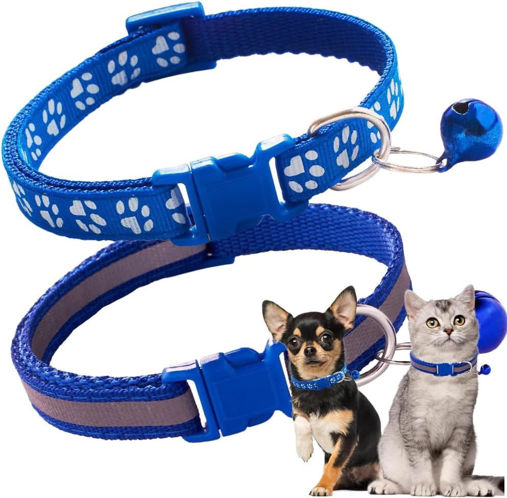Puppy Collar with Bell, 2-Pack Reflective Strip Girl's Cat Collars with ...