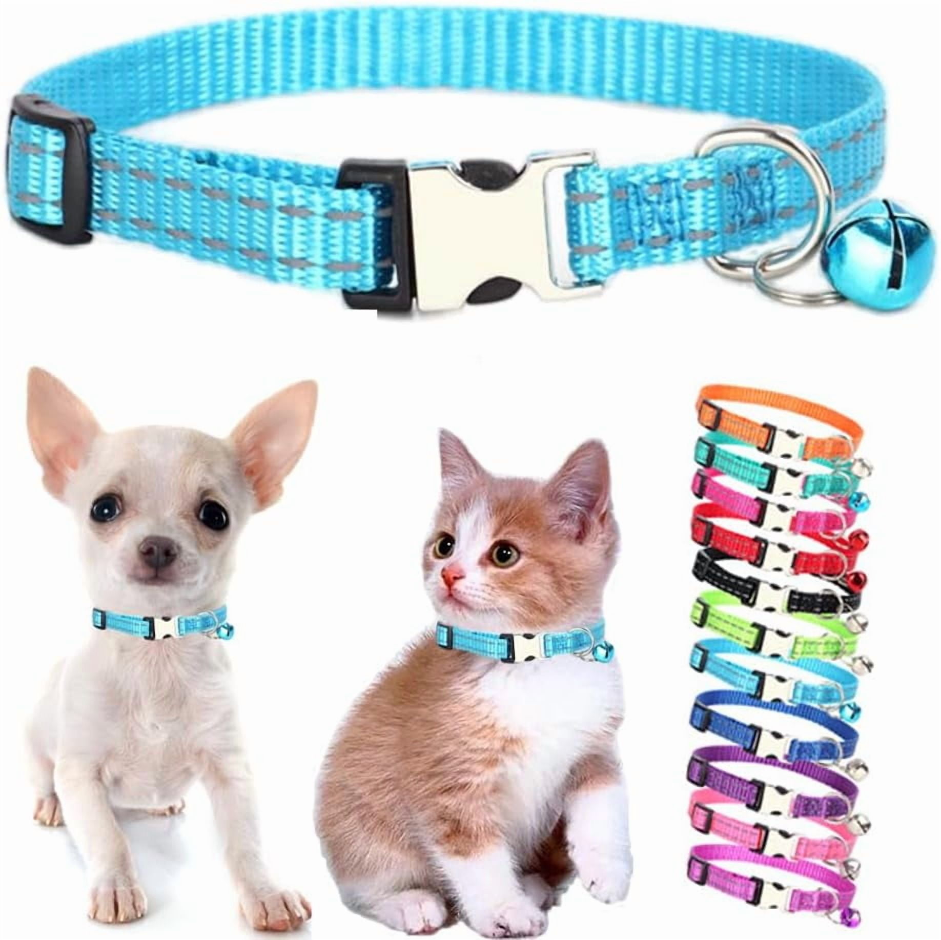 Puppy Collar with Bell, Reflective Nylon XS Cat Collars Soft Adjustable ...