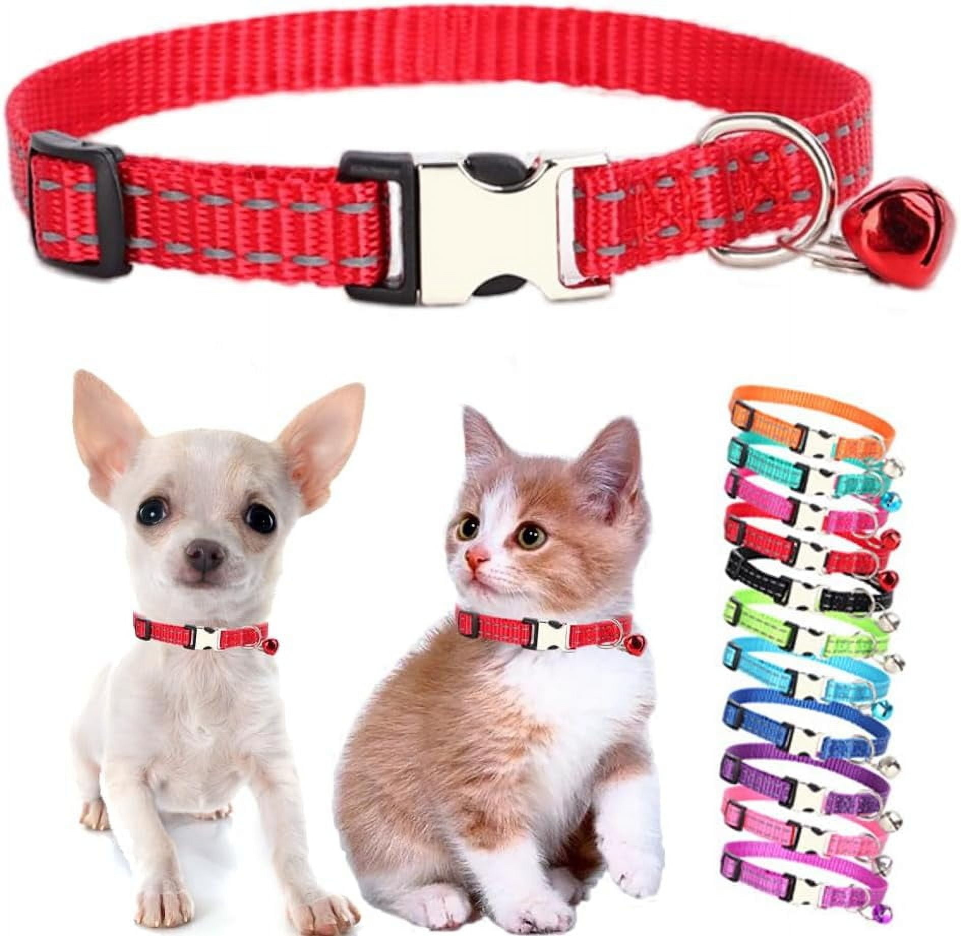 Puppy Collar with Bell, Reflective Nylon Cat Collars Soft Adjustable ...