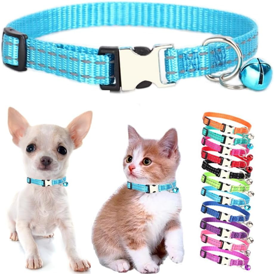 Puppy Collar with Bell, Reflective Nylon Cat Collars Soft Adjustable ...