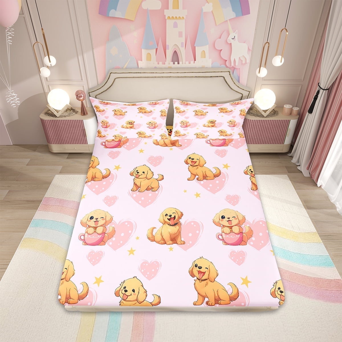 Puppy Dog Bed Sheets Set Queen,Golden Retriever Sheet Set for Kids Boys ...