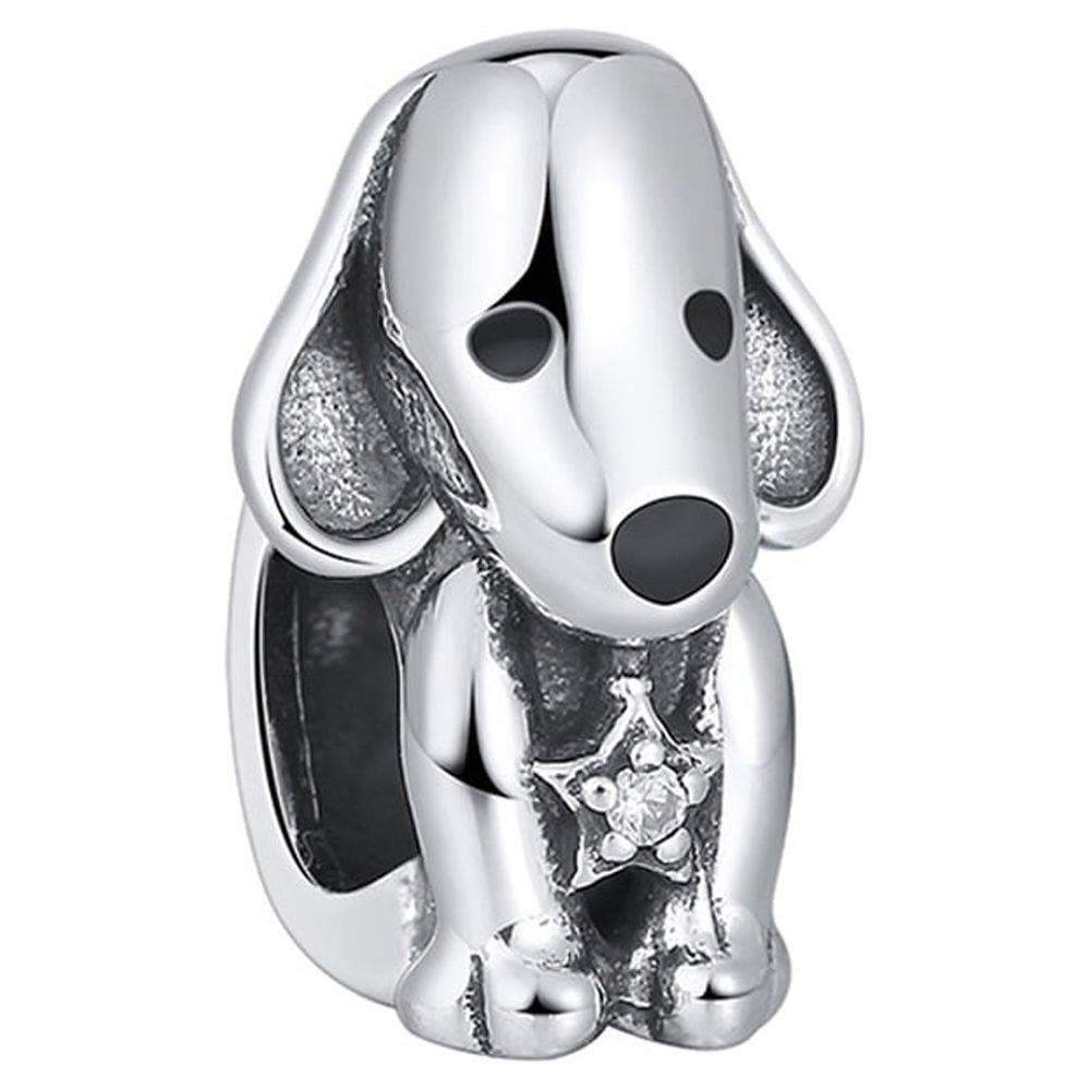 Puppy Dog Charm European Bead CZ Sterling Silver Ginger Lyne Collection ...