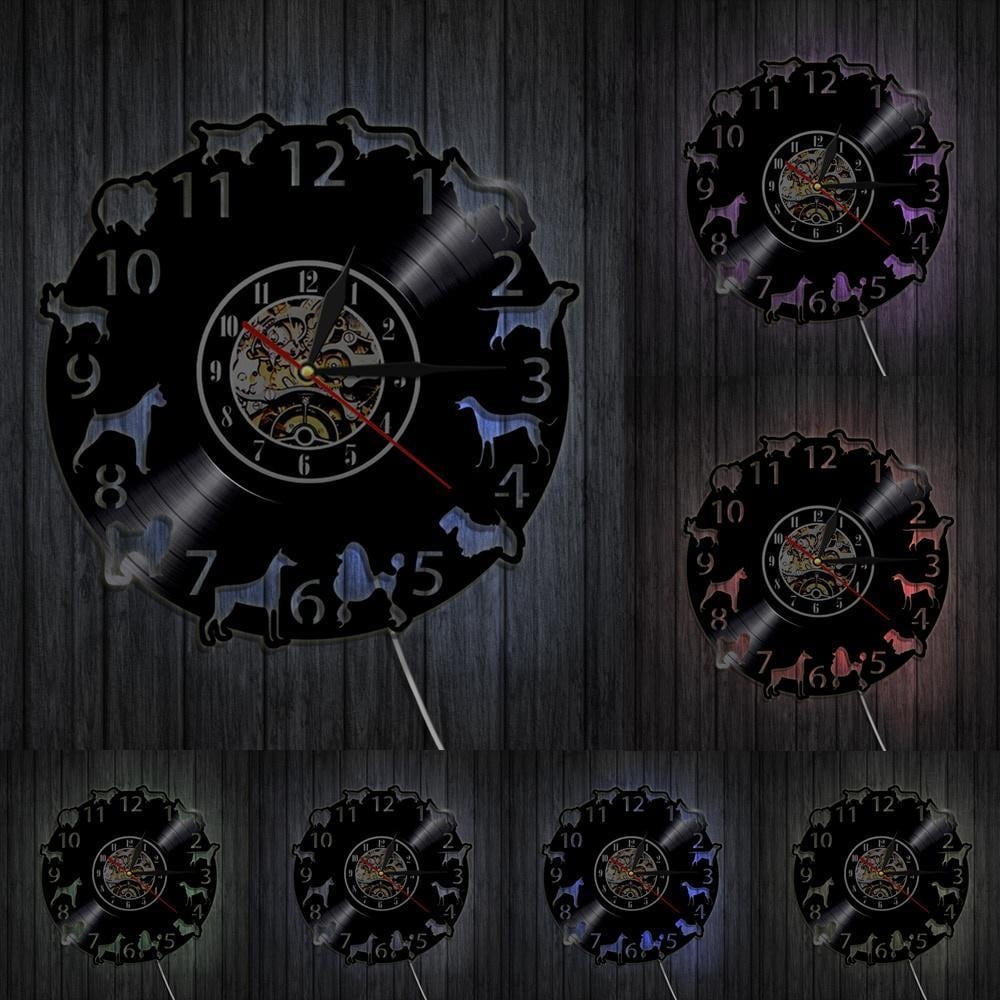 Puppy Dog Clock Different Dog Breeds Wall Clock Retro Vinyl Record LP ...