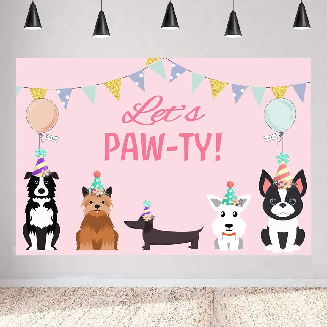 Puppy Dog Happy Birthday Themed Backdrops Let's Pet Pink Girl ...
