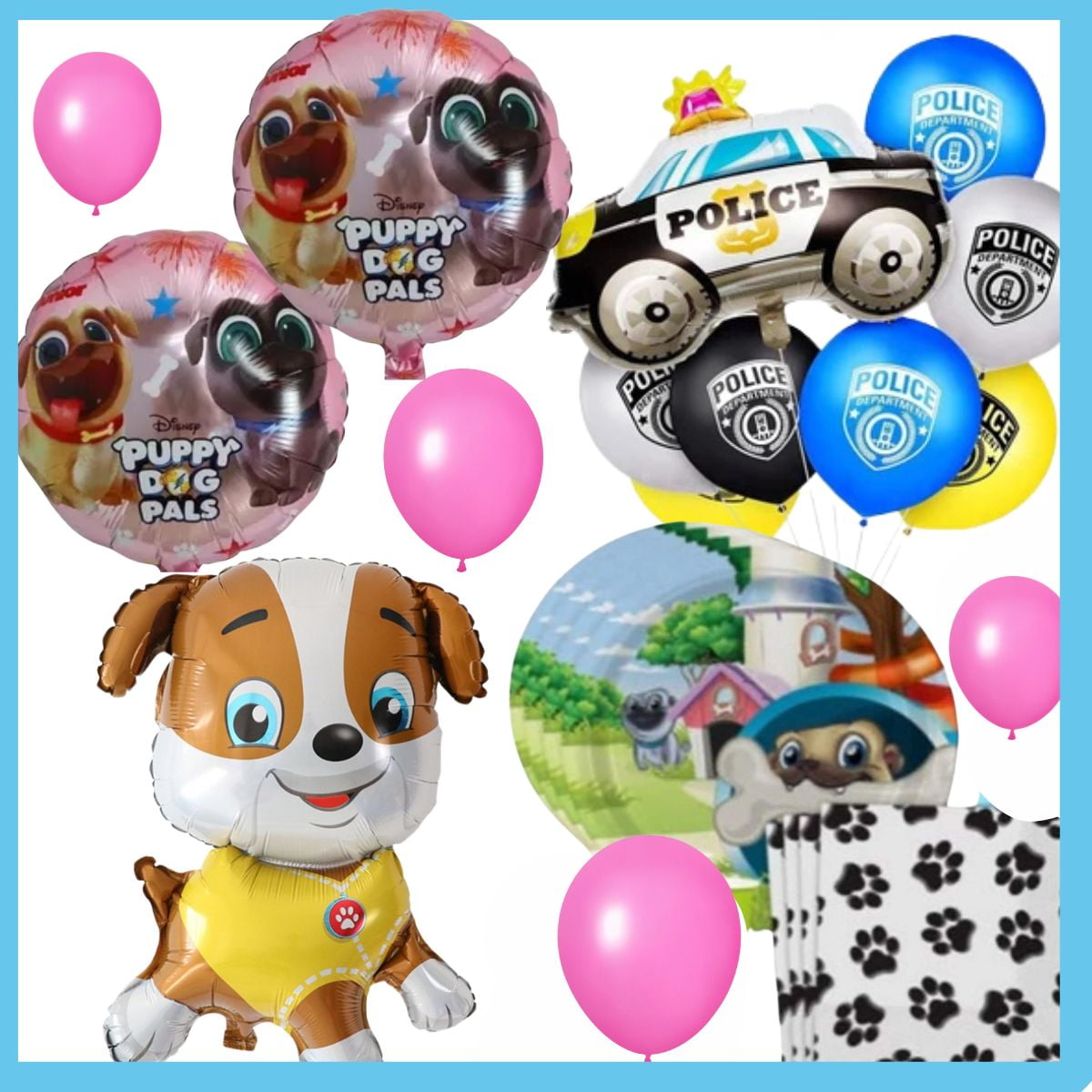Puppy Dog Pals & Police Patrol Birthday Set with Balloons - 45-Piece ...