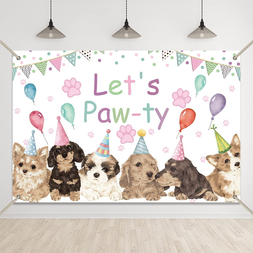 Puppy Happy Birthday Backdrop Let's Pawty Dog Party Decorations ...