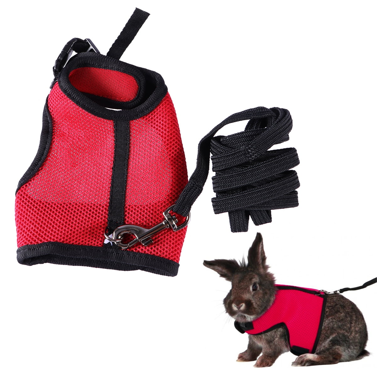 Adjustable Pet Rabbit Bunny Harness Leash Lead Size S 1 Set Red ...