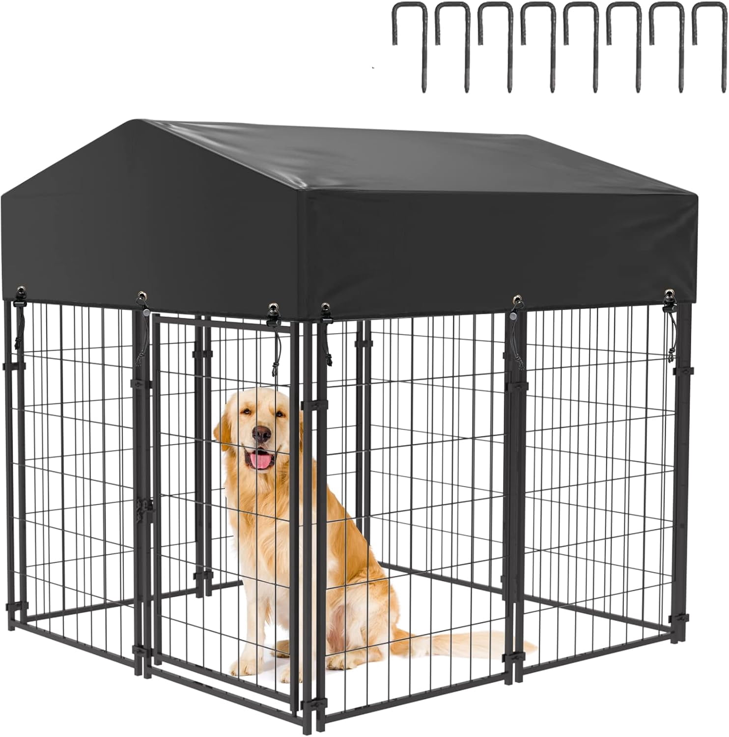 Puppy Inside Play Pen Panels with Stakes Waterproof UV Protection Roof ...