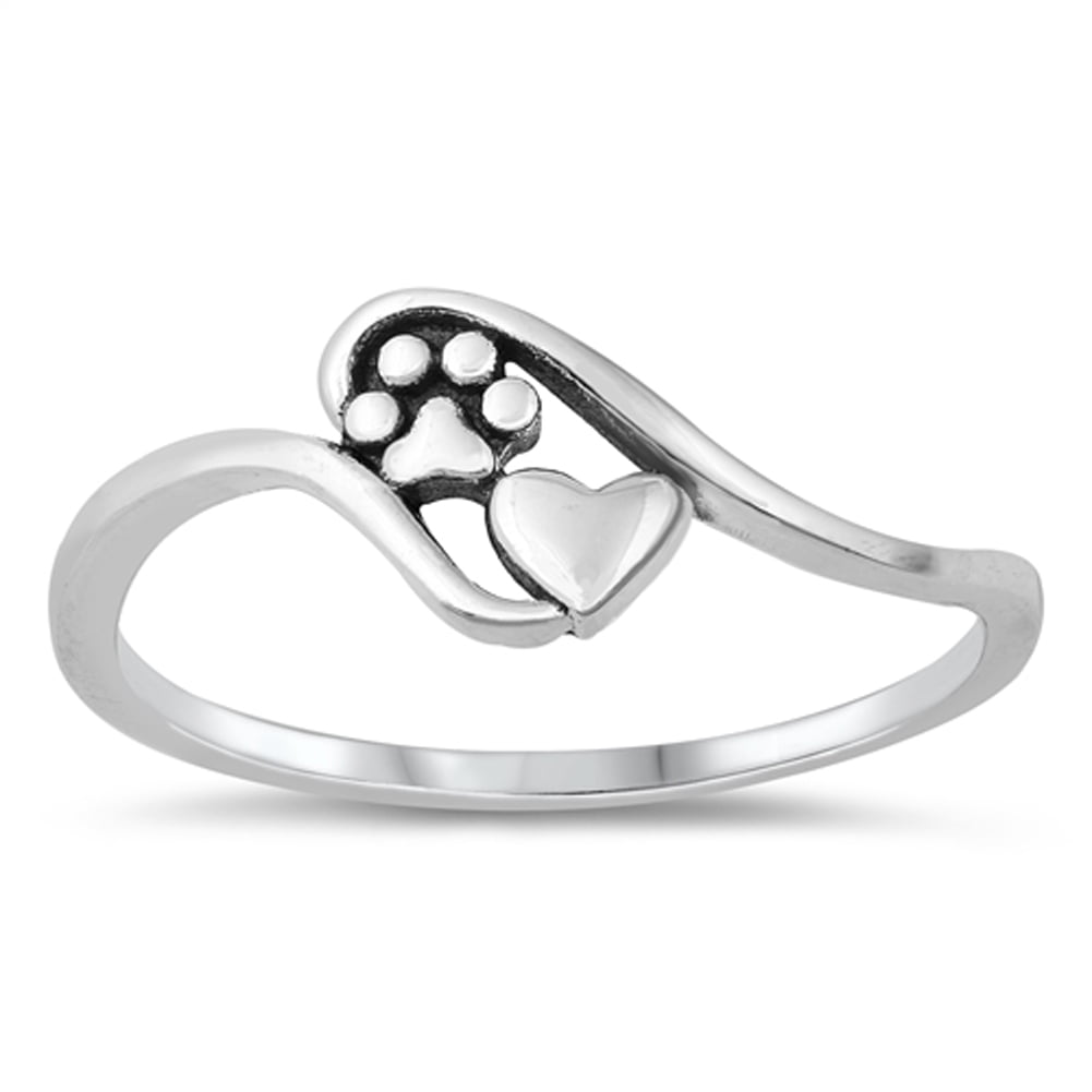 Puppy Love Paw Heart Ring .925 Solid Sterling Silver Band Jewelry ...