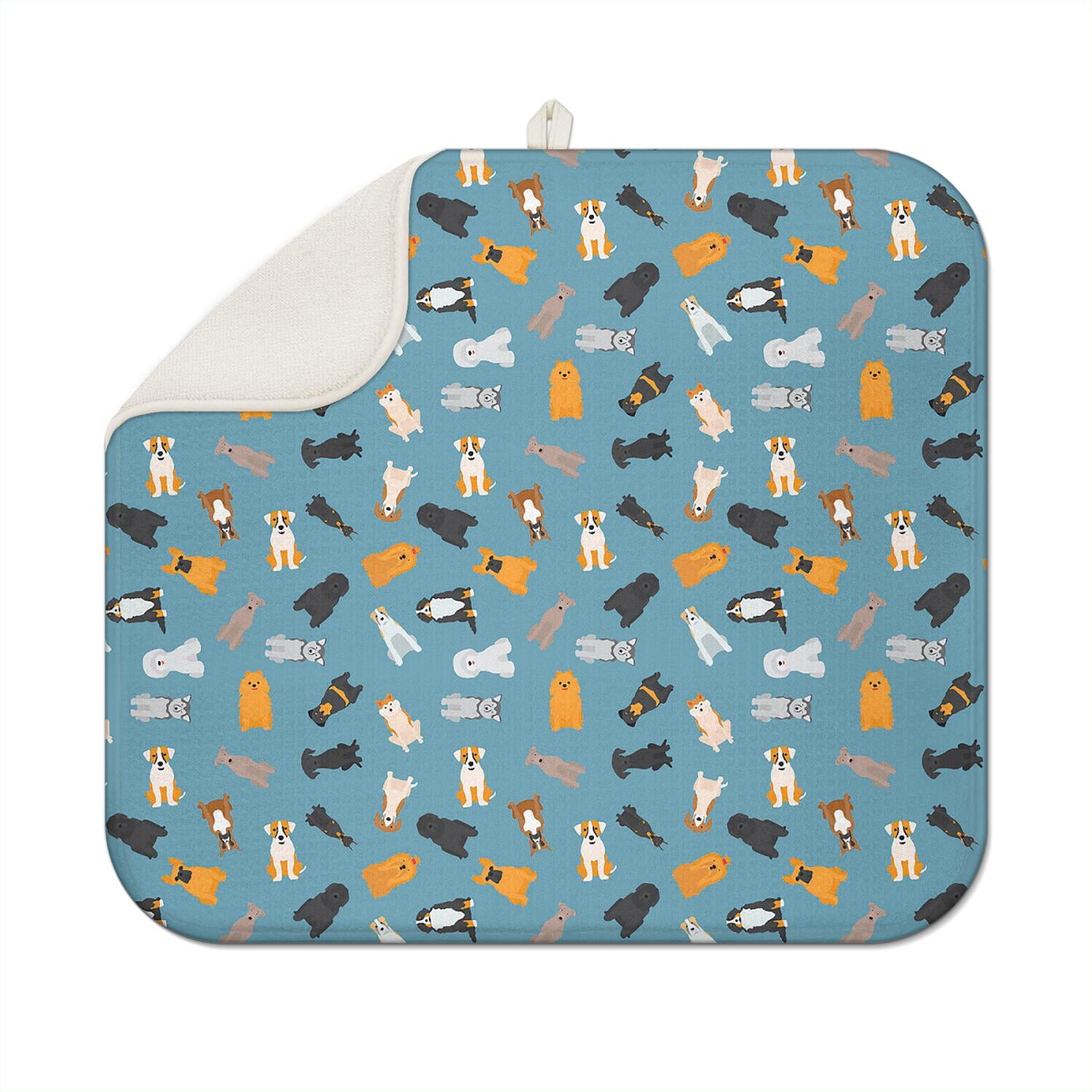 Puppy Pattern Dish Drying Mat 3-Layer Thick Microfiber Countertop ...