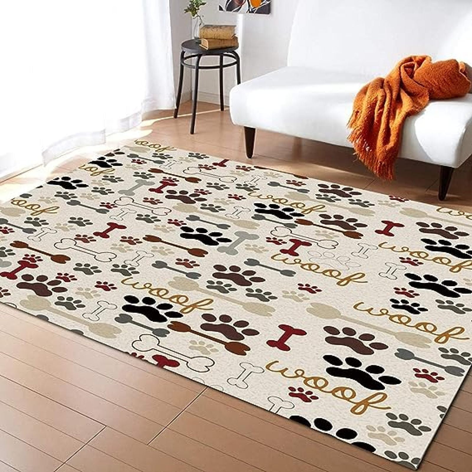Puppy Paw Print Bone Area Rug, Modern Minimalist Carpet For Children ...