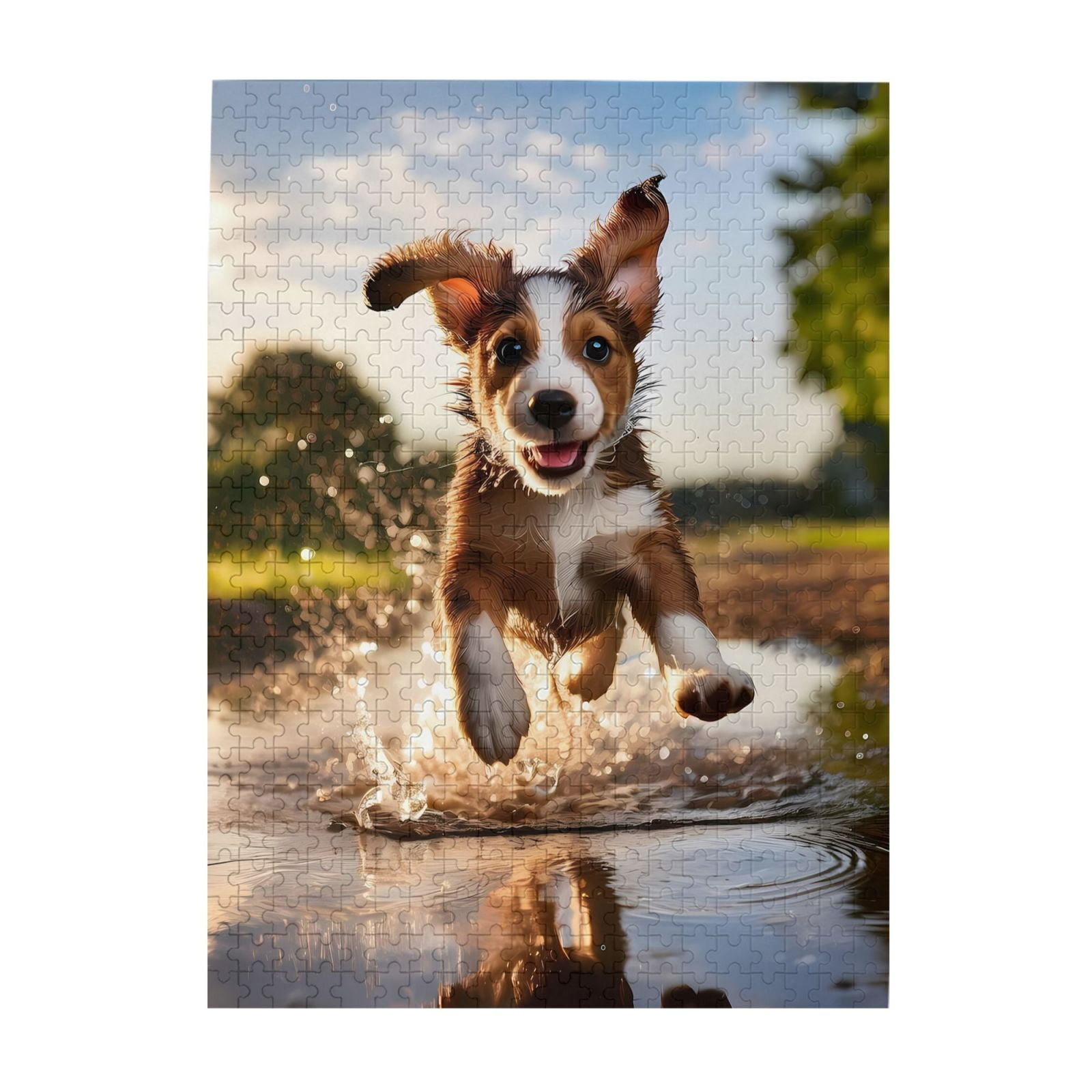 Puppy Running Puddle Splash 500-Piece Wooden Jigsaw Puzzle for Adults ...
