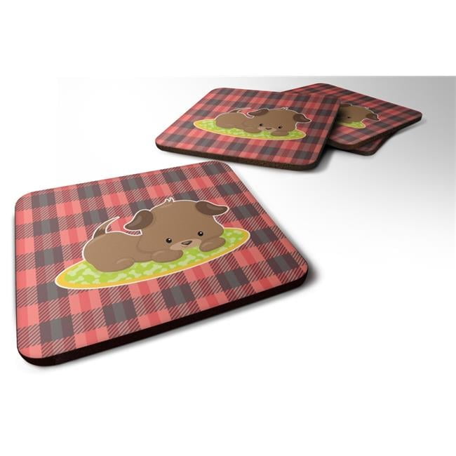 Puppy on Black Red Gingham Foam Coasters - Set of 4 - Walmart.com