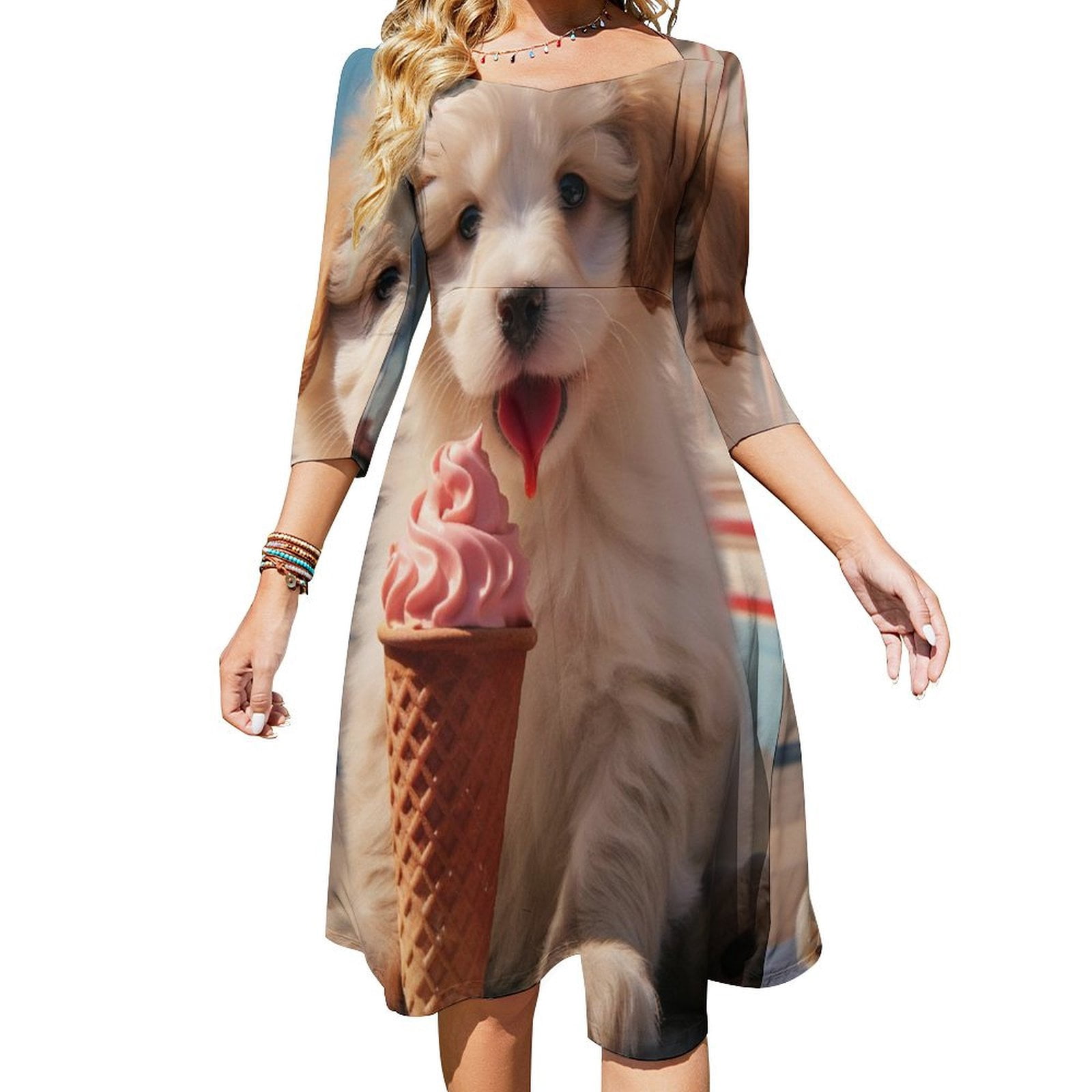 Puppy with Ice Cream Cone Dress Summer Dresses Woman Street Style Big ...