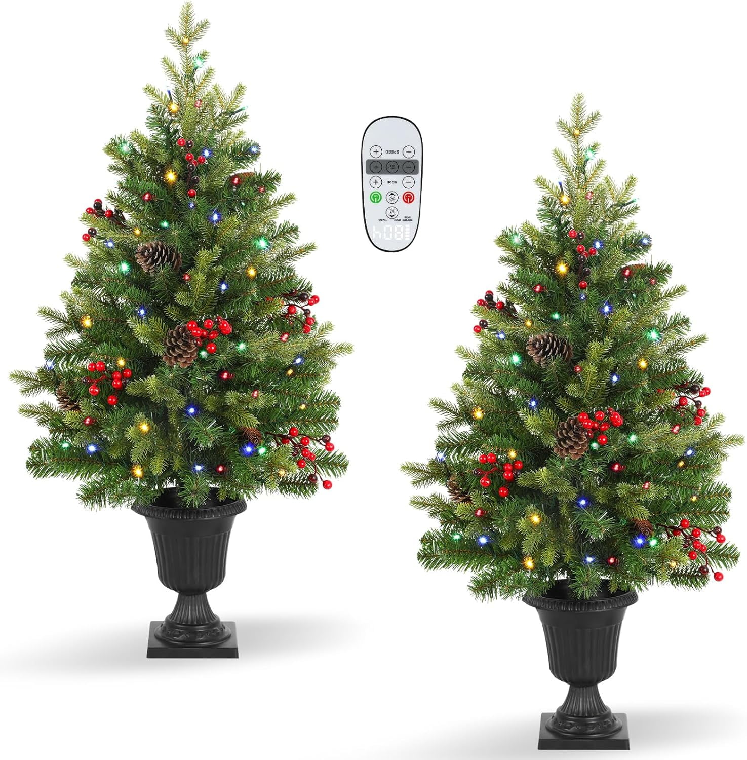 Puppys 2 Pcs 3 FT Prelit Plug-in Artificial Christmas Tree with Colored ...
