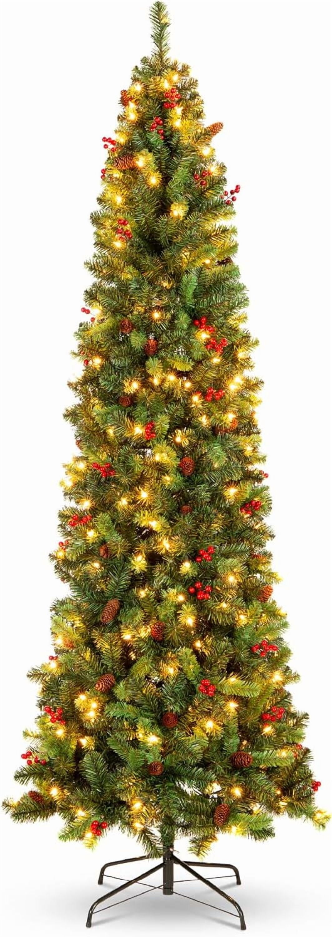 Puppys 6ft Pre-Lit Spruce Pencil Christmas Tree Pre-Decorated for Home ...